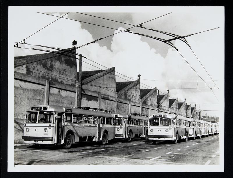 [Line of trolley buses and buses at City Depot, Gaunt Street] - Museum ...