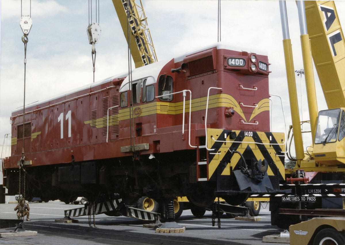 Diesel locomotive Da 1400 on the move to MOTAT by crane, c 1980 ...