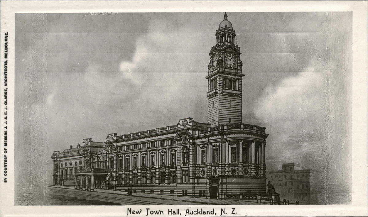 Exterior of the Auckland Town Hall when new - Museum of Transport and ...