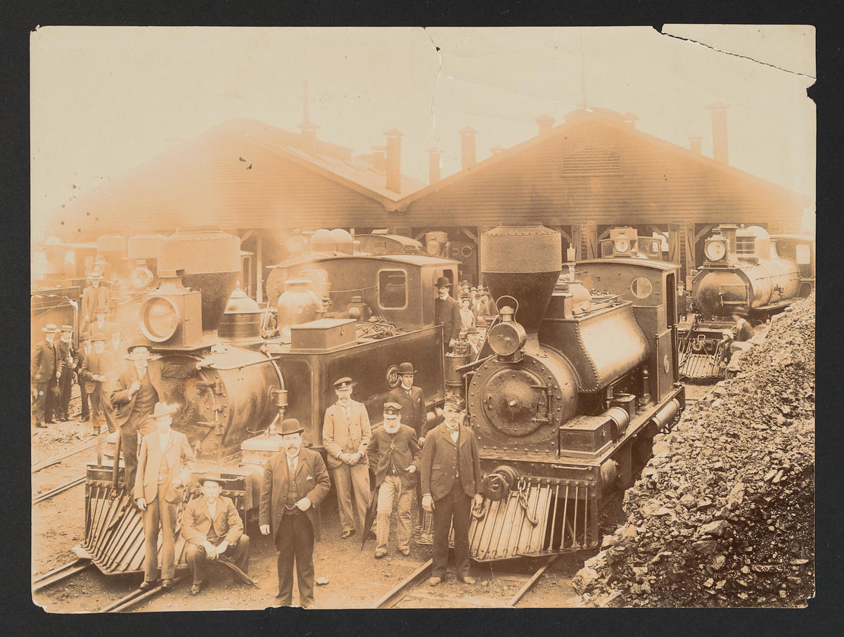 [Steam locomotive and staff at rail yard] - Museum of Transport and ...