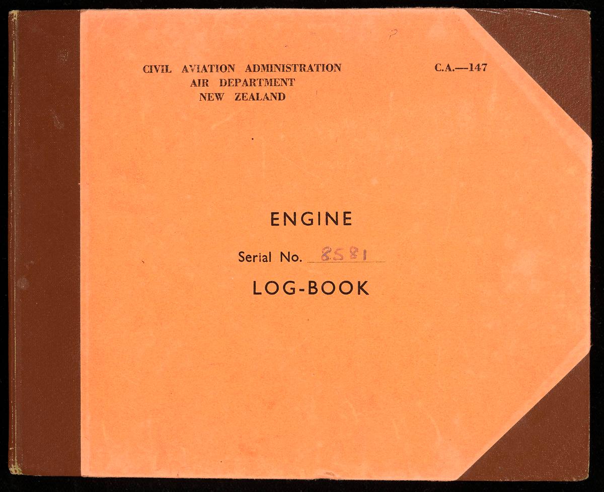 Engine log book serial no. 8581 [for a Pratt & Whitney Wasp Junior ...